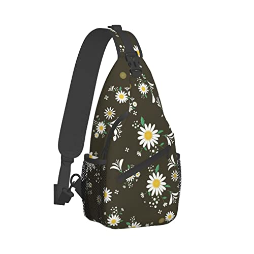 MANQINF Daisy Flower Sling Bag Crossbody Sling Backpack for Women Men Travel Hiking Daypack Chest Shoulder Bag
