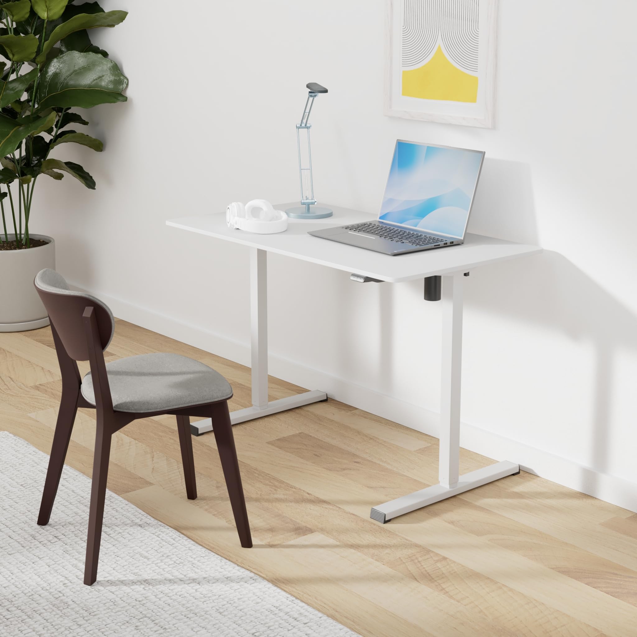 FLEXISPOT EN1 One-Piece Standing Desk 48 x 24 Inches Height Adjustable Desk Electric Sit Stand Up Desk Home Office Desks Computer Workstation (White Frame + White Desktop)