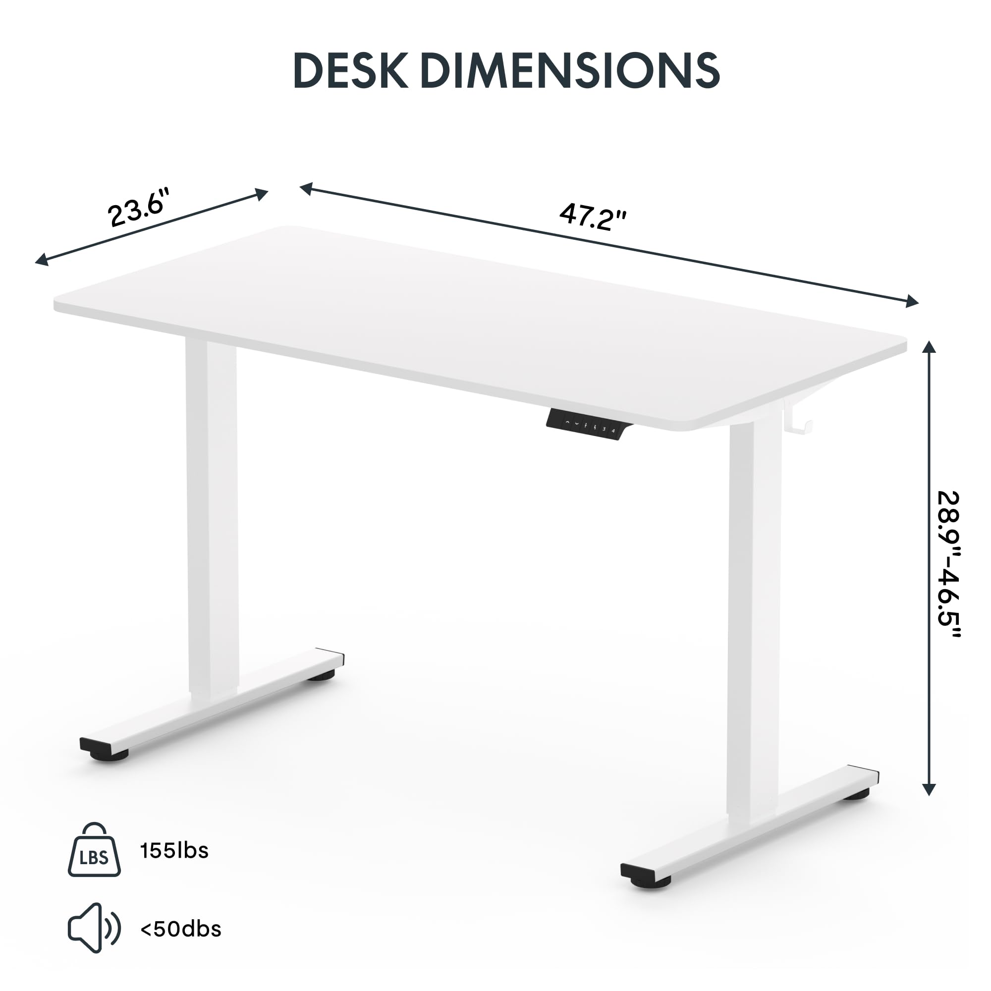 FLEXISPOT EN1 One-Piece Standing Desk 48 x 24 Inches Height Adjustable Desk Electric Sit Stand Up Desk Home Office Desks Computer Workstation (White Frame + White Desktop)