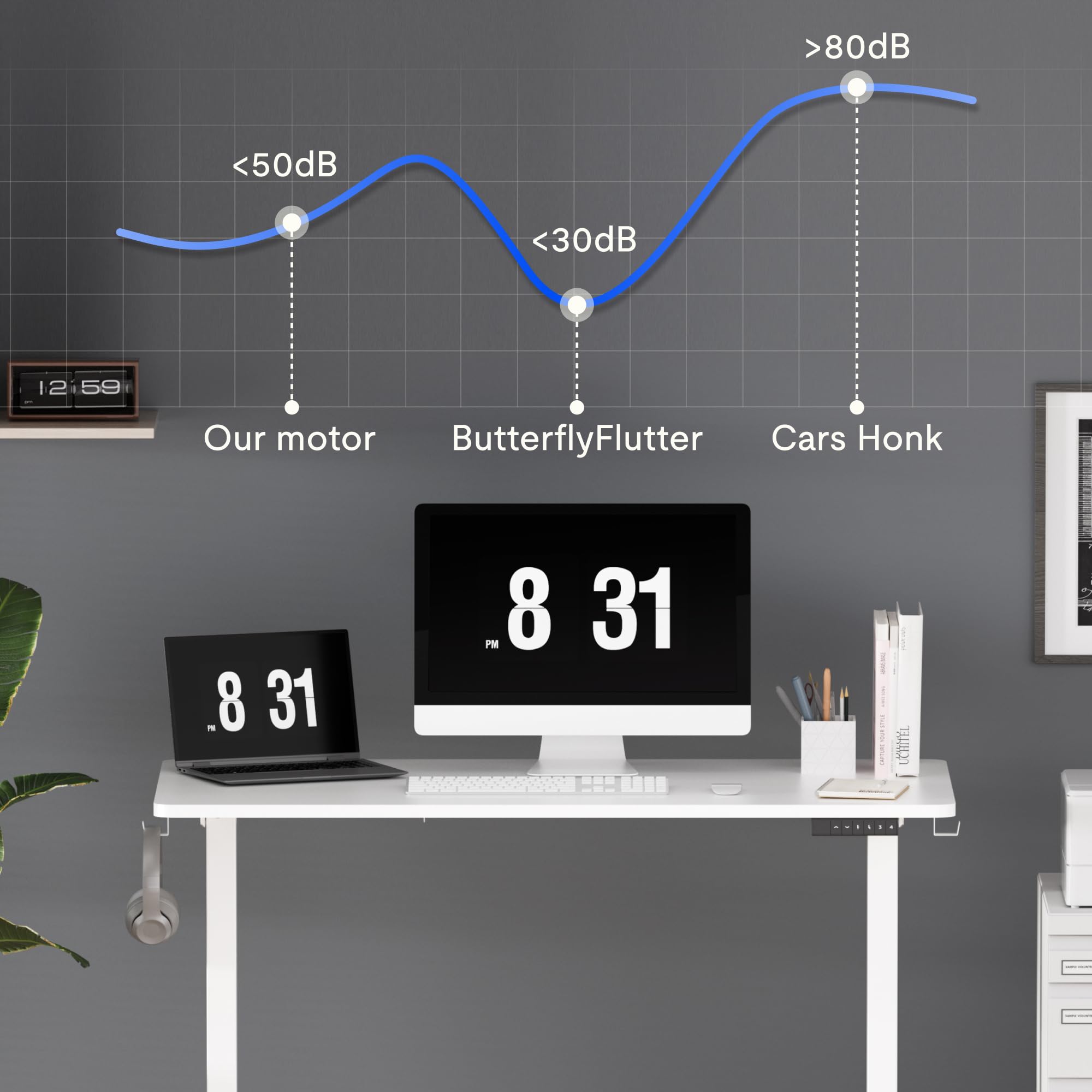 FLEXISPOT EN1 One-Piece Standing Desk 48 x 24 Inches Height Adjustable Desk Electric Sit Stand Up Desk Home Office Desks Computer Workstation (White Frame + White Desktop)