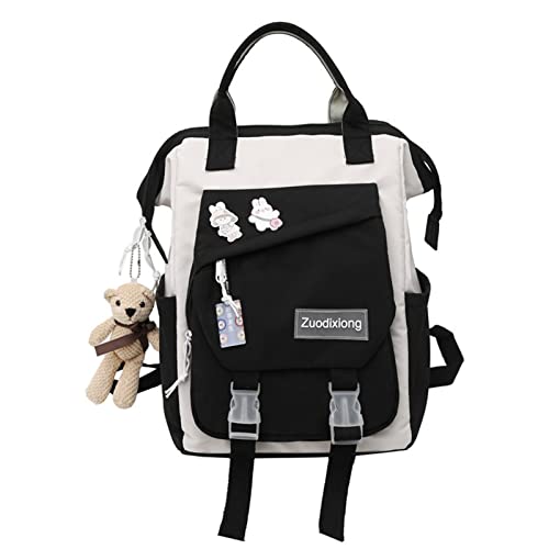 Treonca Kawaii Backpack with Kawaii Pin and Accessories Girl Backpack Cute Shoulder Tote Bag Laptop Schoolbag for Students Backpack (Black)