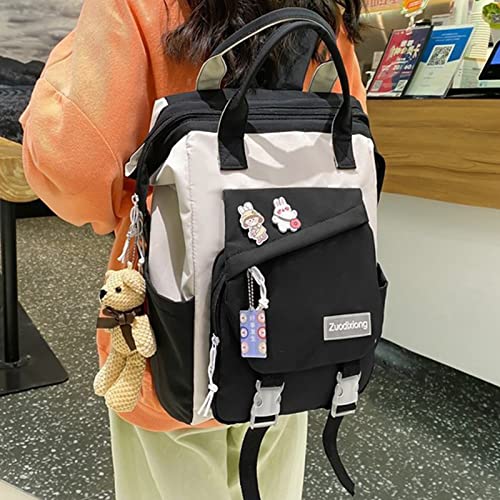 Treonca Kawaii Backpack with Kawaii Pin and Accessories Girl Backpack Cute Shoulder Tote Bag Laptop Schoolbag for Students Backpack (Black)