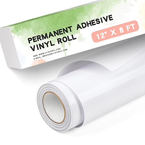 Lya Vinyl White Permanent Vinyl for Cricut - 12" x 8 FT White Adhesive Vinyl Roll for Cricut, Silhouette, Cameo Cutters, Signs, Scrapbooking, Craft Decal (Glossy White)