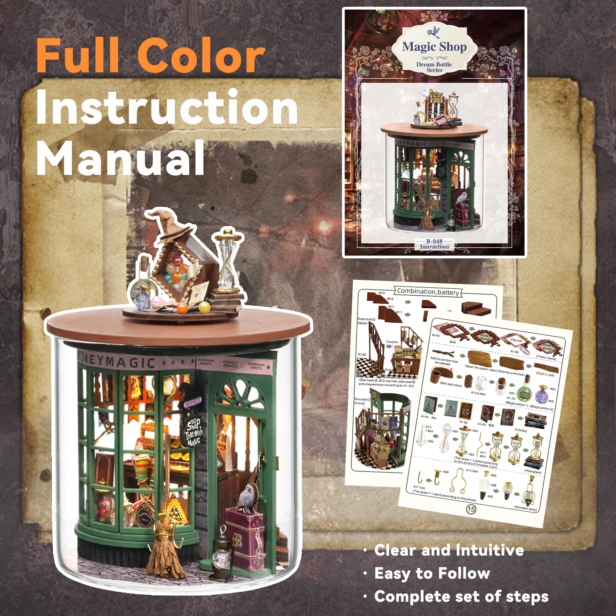 Flever Dollhouse Miniature DIY House Kit Creative Room Dream Bottle Series with Furniture for Romantic Valentine's Gift (Magical Shop)