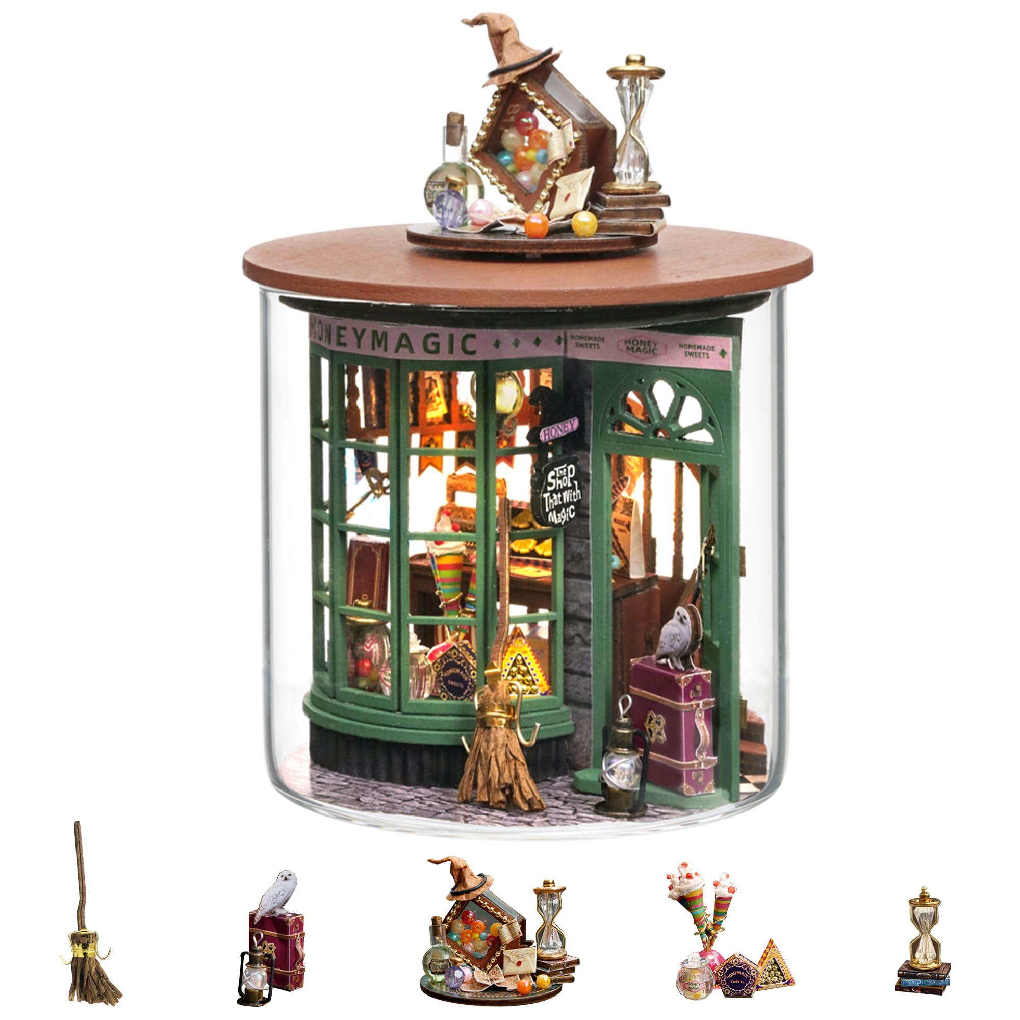 Flever Dollhouse Miniature DIY House Kit Creative Room Dream Bottle Series with Furniture for Romantic Valentine's Gift (Magical Shop)