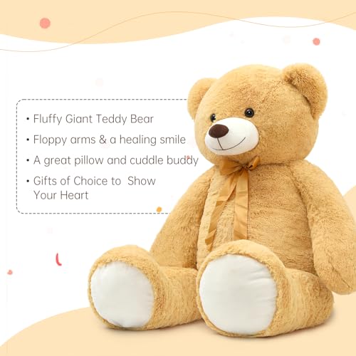 MorisMos 52'' Giant Teddy Bear Stuffed Animals, Cuddly Soft Big Teddy Bears Plush, Large Stuffed Bears for Kids, Baby Shower, Christmas, (Light Brown)