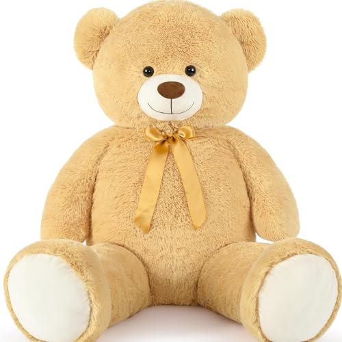 MorisMos 52'' Giant Teddy Bear Stuffed Animals, Cuddly Soft Big Teddy Bears Plush, Large Stuffed Bears for Kids, Baby Shower, Christmas, (Light Brown)