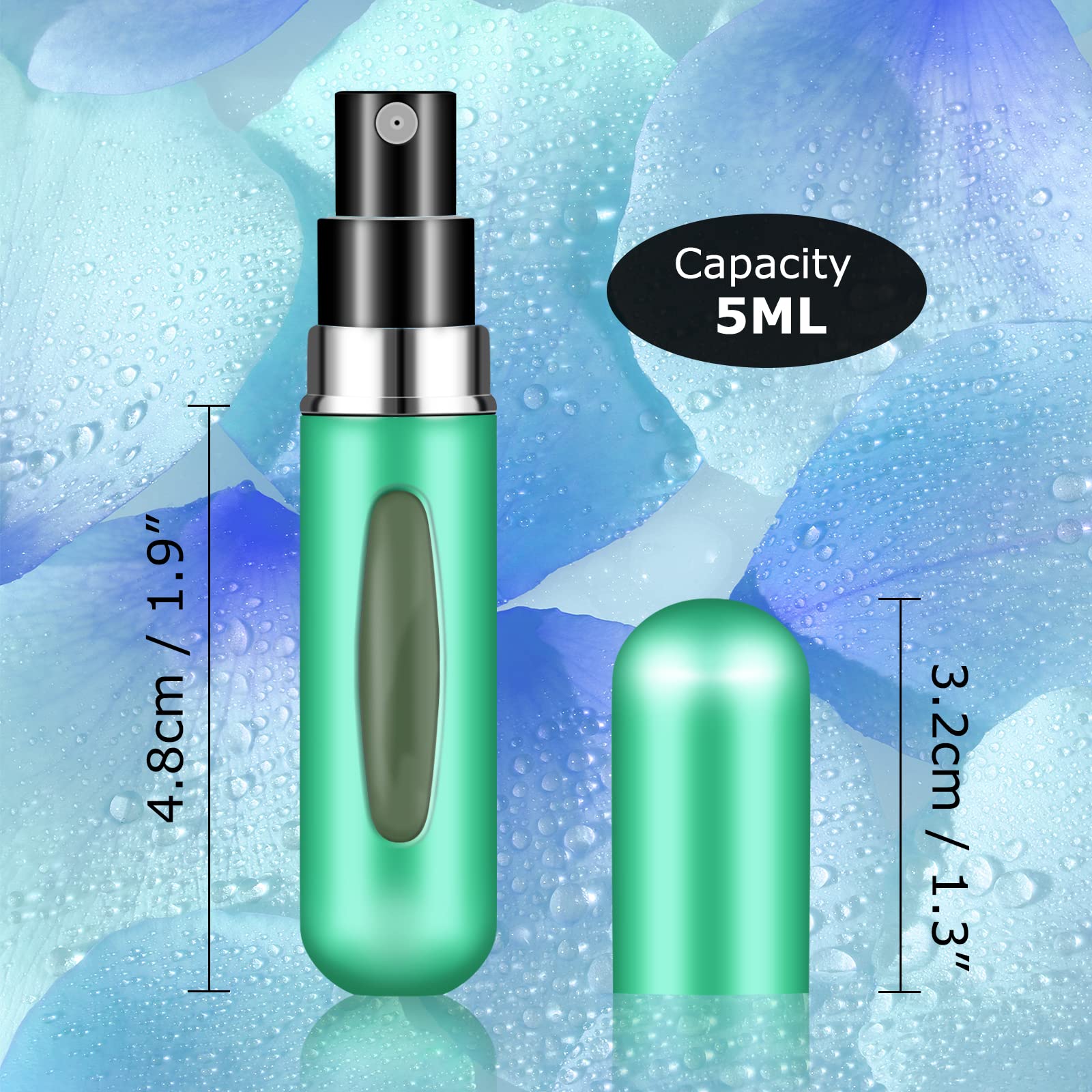 Kewjug Refillable Mini Perfume Atomizer Bottle，Portable Separate Bottles，Travel and Outings Spray Boxes Dispensers 5ml/0.2oz (Green)