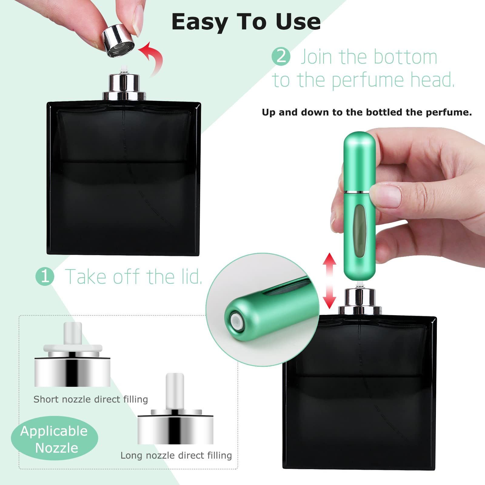 Kewjug Refillable Mini Perfume Atomizer Bottle，Portable Separate Bottles，Travel and Outings Spray Boxes Dispensers 5ml/0.2oz (Green)