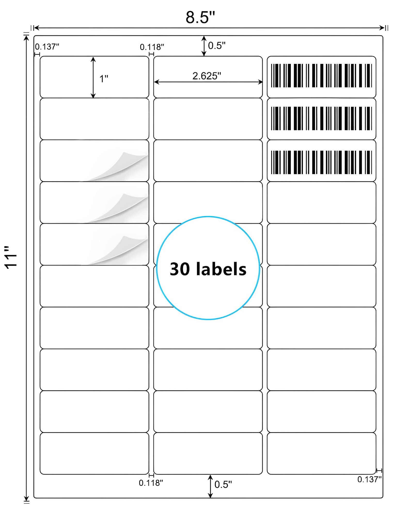 Rhyqabo 1" X 2-5/8" Address Labels Sticker,900 Labels Mailing Labels,for Laser and Inkjet Printers,Return Address Labels 8.5" × 11" White 30 Sheet,Strong Adhesive