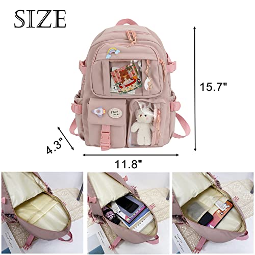 Kawaii Backpack with Kawaii Pin and Accessories Aesthetic Backpack for Girls Japanese School Bag for Teens (pink)