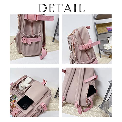 Kawaii Backpack with Kawaii Pin and Accessories Aesthetic Backpack for Girls Japanese School Bag for Teens (pink)