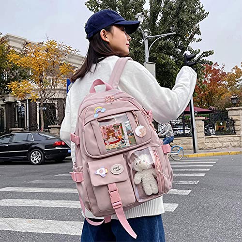 Kawaii Backpack with Kawaii Pin and Accessories Aesthetic Backpack for Girls Japanese School Bag for Teens (pink)
