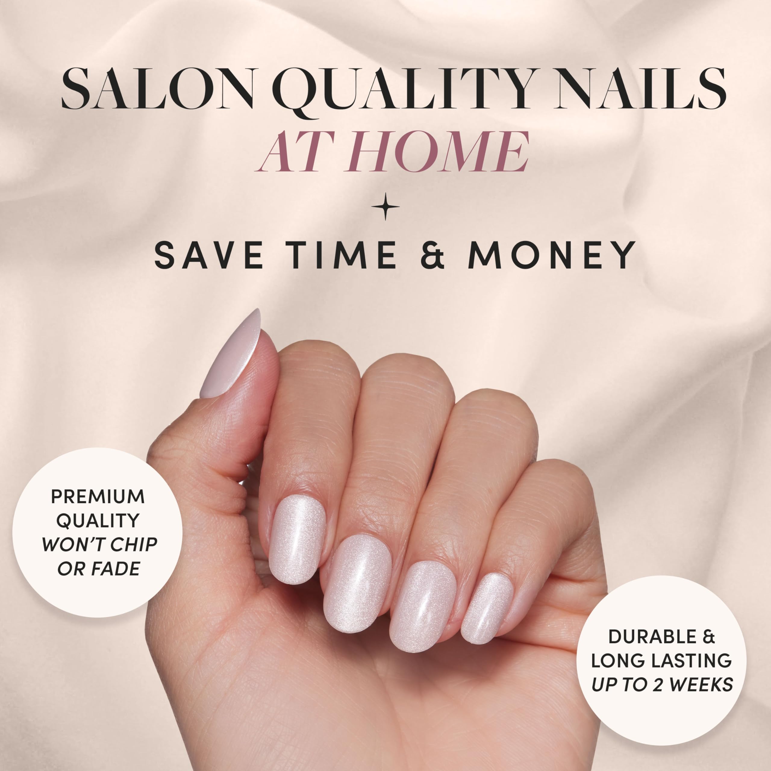 Glamnetic Press On Nails - Pure Intentions | Glossy, Semi-Transparent, Short Round Nails, Reusable | 12 Sizes - 30 Nail Kit with Glue