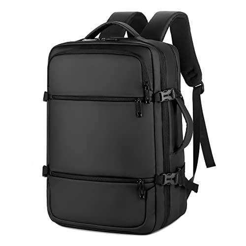 DAILY&DIARY Travel backpack, Carry On Backpack for Men Women 40L Traveling Backpack Flight Airline Approved 15.6 Inch Waterproof Laptop Backpack with USB Charging Port, Black