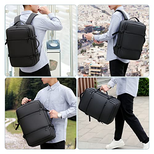 DAILY&DIARY Travel backpack, Carry On Backpack for Men Women 40L Traveling Backpack Flight Airline Approved 15.6 Inch Waterproof Laptop Backpack with USB Charging Port, Black