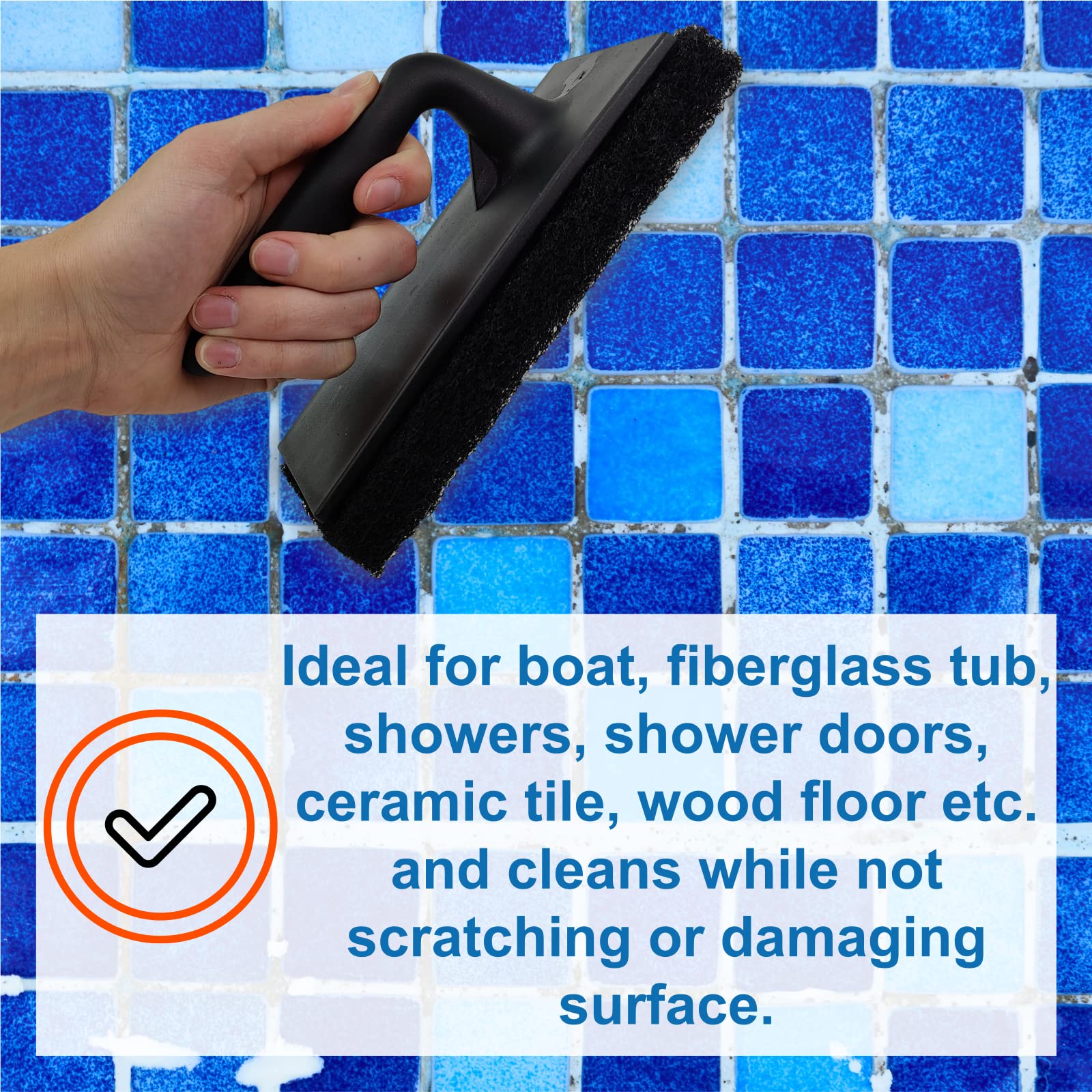 BILLY BUCKSKIN HOME & BEAUTY Pool Whiz 8"x4" Tile Spa and Bath Scrubber, Heavy Duty Scrub Sponger, Nylon Bristles, Silver, Medium Firmness, Pool Cleaning Brush, Pack of 1