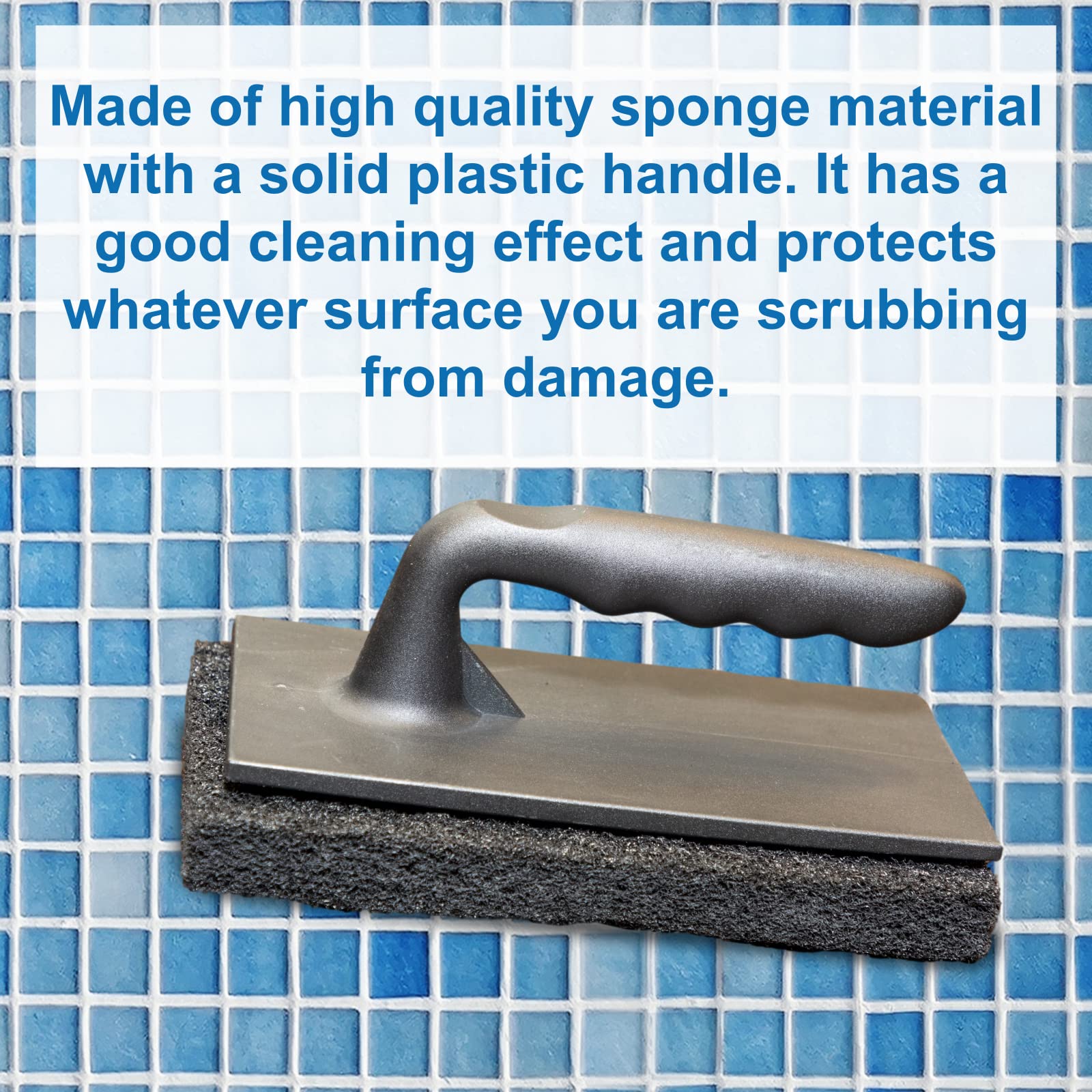 BILLY BUCKSKIN HOME & BEAUTY Pool Whiz 8"x4" Tile Spa and Bath Scrubber, Heavy Duty Scrub Sponger, Nylon Bristles, Silver, Medium Firmness, Pool Cleaning Brush, Pack of 1