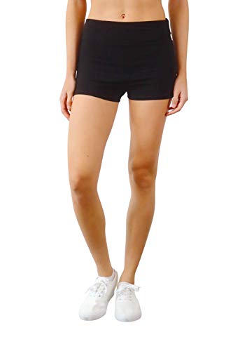 Pure Look Women’s 3-Pack Fold Over Waist Active Stretch Cotton Yoga Shorts, Large, Black, Black, Black