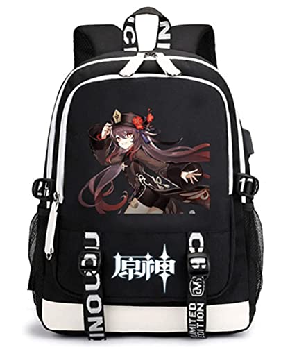 BoerMee Genshin Impact Cosplay Backpack USB Klee Schoolbag Bookbag Student Bags Hu Tao Ke Qing Backpacks (Hu Tao)