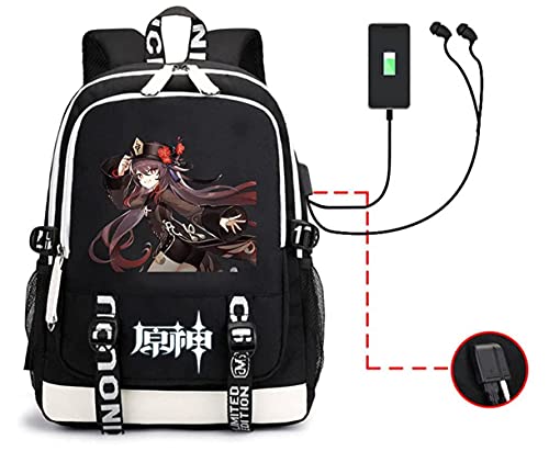 BoerMee Genshin Impact Cosplay Backpack USB Klee Schoolbag Bookbag Student Bags Hu Tao Ke Qing Backpacks (Hu Tao)