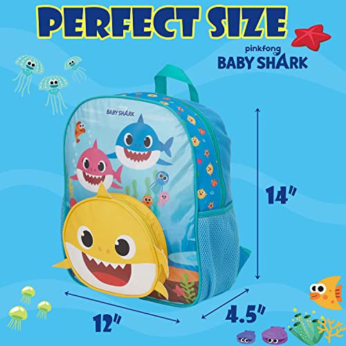 AI ACCESSORY INNOVATIONS Baby Shark 14" Boys & Girls Backpack, School Travel Bag for Toddler, Features Die Cut Baby Shark front Pocket, 2 side mesh pockets, and Adjustable Padded Straps