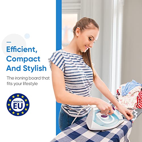 TIDY ZEBRA Compact Ironing Board Full Size European Made β ULTRA THICK PADDED FOAM AVOIDS MOLD - Organic 100% Cotton Ironing Boards Covers - Sturdy Lightweight Iron table, Bonus Iron Board Cover 13x43