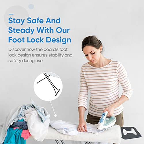 TIDY ZEBRA Compact Ironing Board Full Size European Made β ULTRA THICK PADDED FOAM AVOIDS MOLD - Organic 100% Cotton Ironing Boards Covers - Sturdy Lightweight Iron table, Bonus Iron Board Cover 13x43