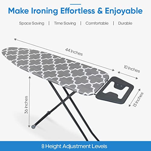 TIDY ZEBRA Compact Ironing Board Full Size European Made β ULTRA THICK PADDED FOAM AVOIDS MOLD - Organic 100% Cotton Ironing Boards Covers - Sturdy Lightweight Iron table, Bonus Iron Board Cover 13x43