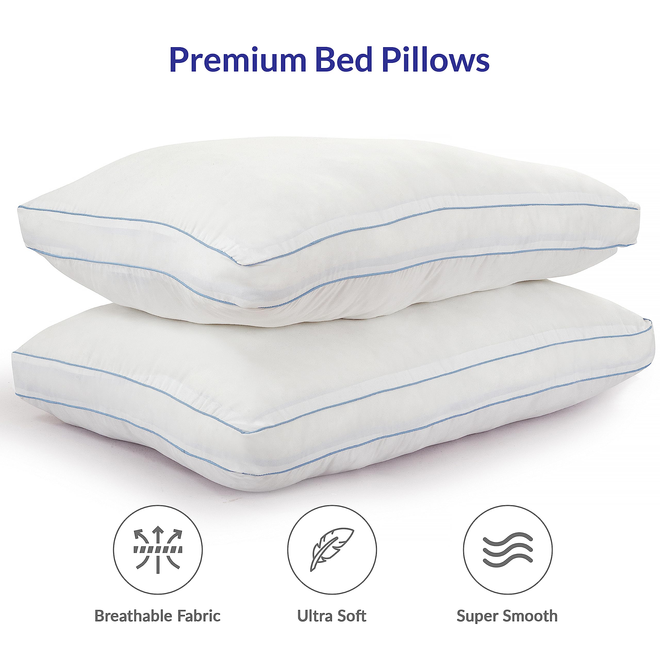 Royale Linen Pillows Queen Size Set Of 2 - Bed Pillows for Sleeping - Gusseted Pillow for Back, Stomach or Side Sleepers - Down Alternative Queen Pillows - Soft Hotel Quality (20x30 Inches, Pack Of 2)