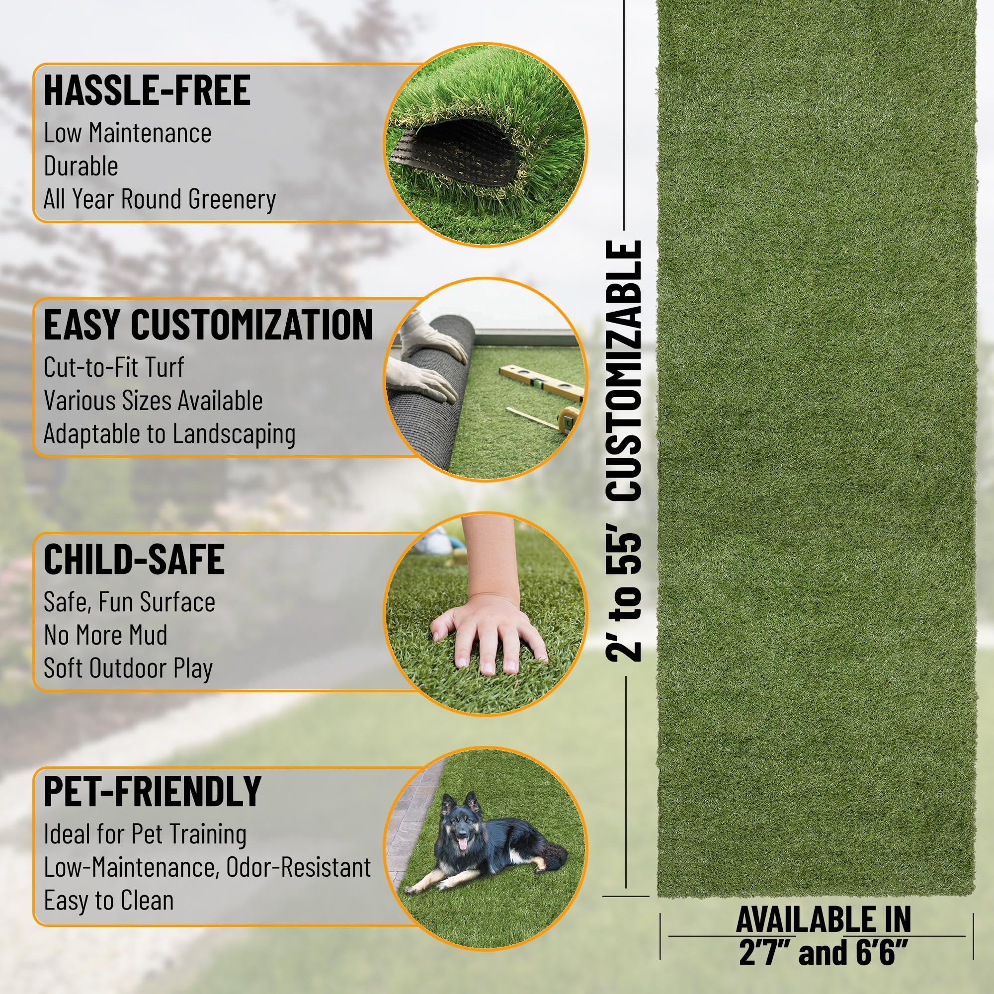 Ottomanson 2'7" x 4' Artificial Faux Grass Rug - Realistic Turf with UV Protection - Perforated for Easy Drainage - Durable, Hose-Off Synthetic Lawn Carpet for Indoor & Outdoor Use, Green