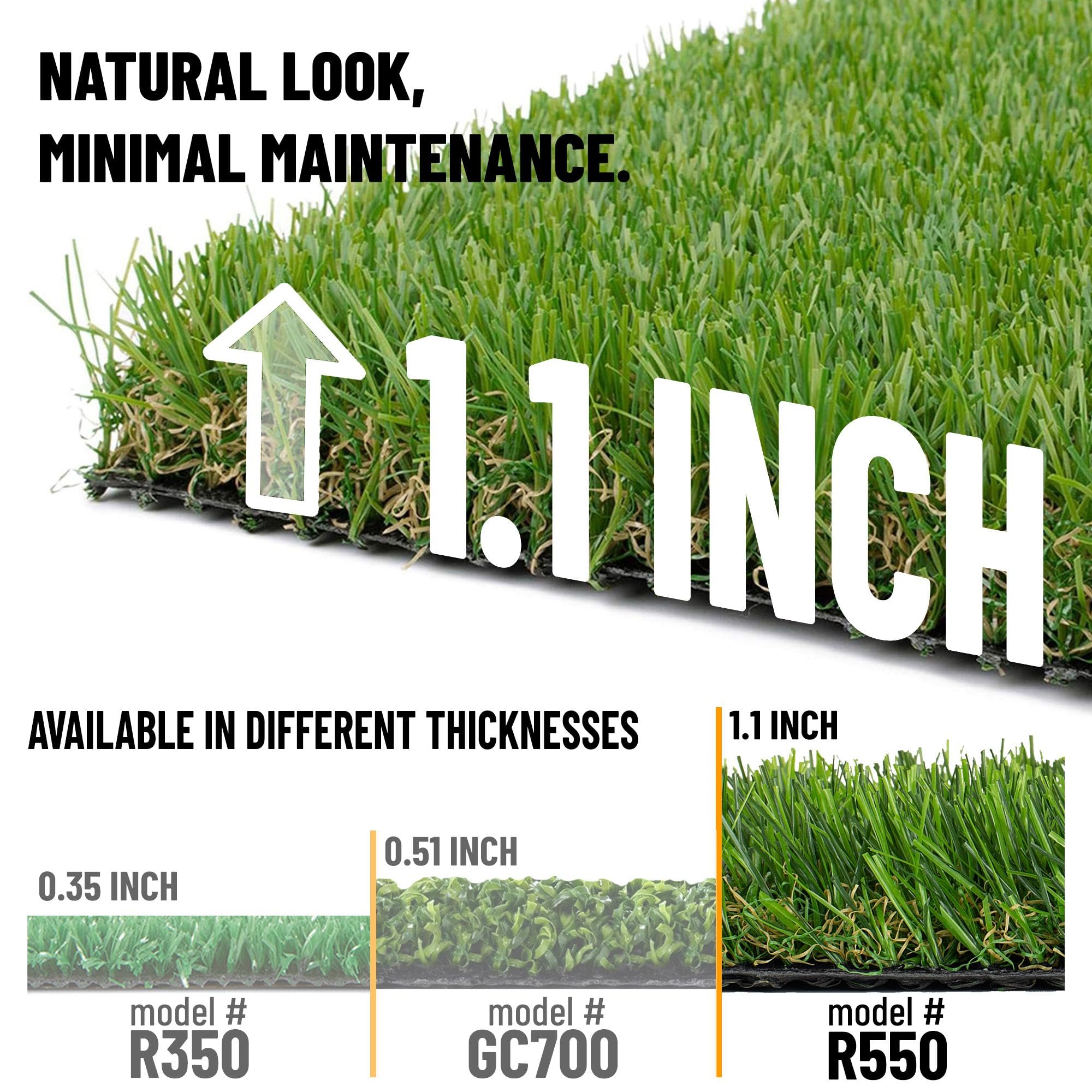 Ottomanson 2'7" x 4' Artificial Faux Grass Rug - Realistic Turf with UV Protection - Perforated for Easy Drainage - Durable, Hose-Off Synthetic Lawn Carpet for Indoor & Outdoor Use, Green