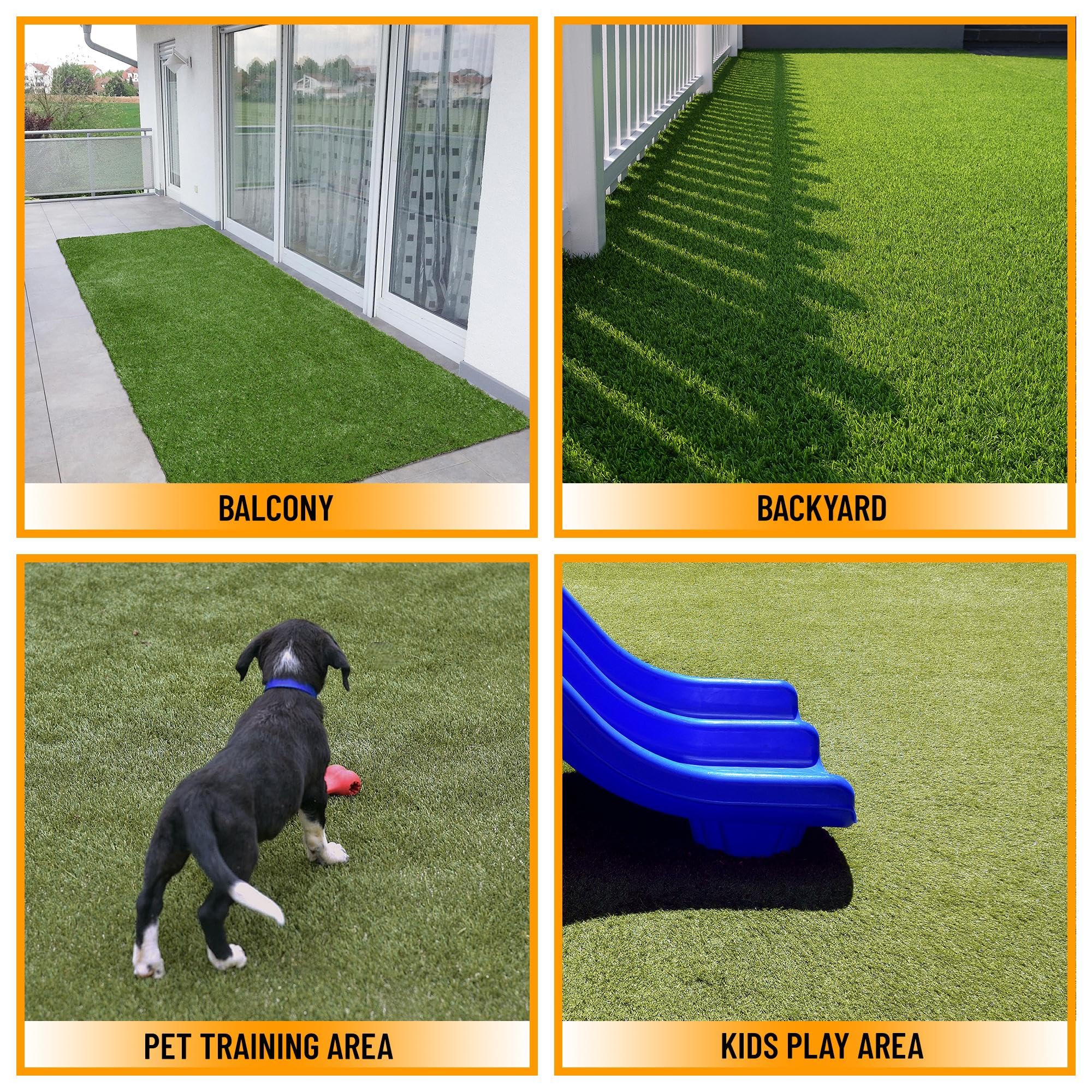 Ottomanson 2'7" x 4' Artificial Faux Grass Rug - Realistic Turf with UV Protection - Perforated for Easy Drainage - Durable, Hose-Off Synthetic Lawn Carpet for Indoor & Outdoor Use, Green