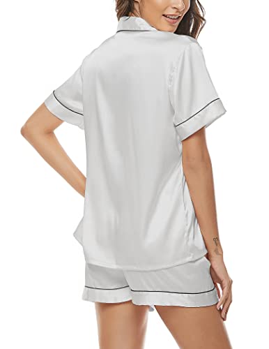Eilshoji Pajamas for Women Shorts Set, 2 Piece Satin Silk Sleepwear Pj Lounge Sets (White,XL)