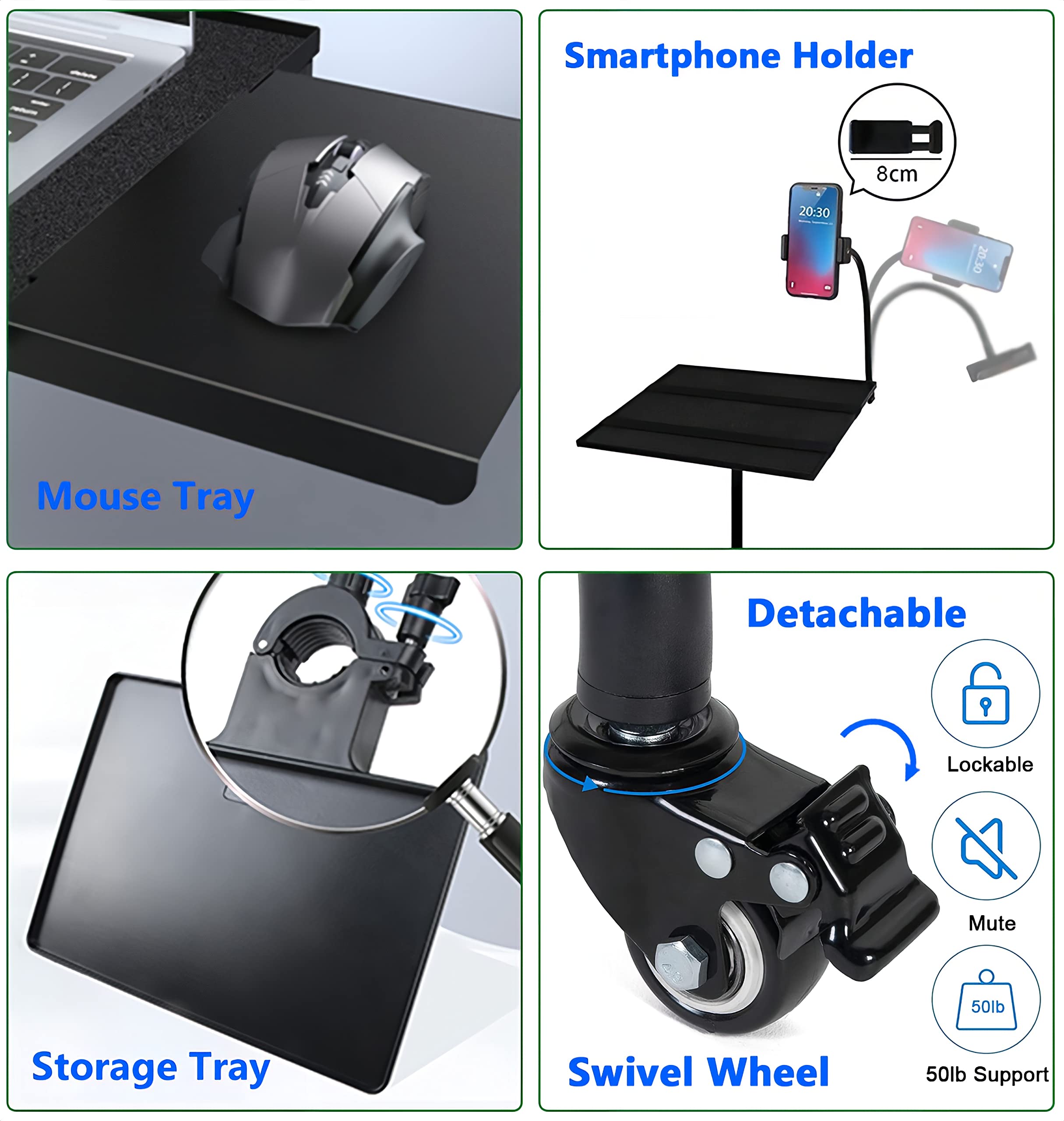 Asltoy Projector Tripod Stand with Wheels Adjustable Height Laptop Tripod Stand Treadmill Laptop Stand with 2 Shelves Mouse Tray Phone Holder Projector Tripod Music Stand Office Home Portable Laptop Floor Stand
