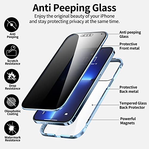 Anti-peep Anti-Spy Privacy Magnetic Case for iPhone 13 Pro Max, Full Body with Built-in Screen Protector Magnetic Clear Back Metal Bumper Double-Sided Tempered Glass Phone Cover (Black)