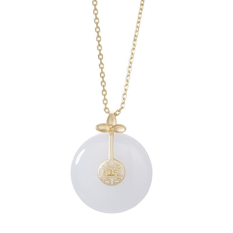 AMINKINA 14K Chrysoberyl Pendant Necklace, White Jade Pendant Necklace, Mother's Day, Birthday Gift for Mother, Wife (White jade, 14K)