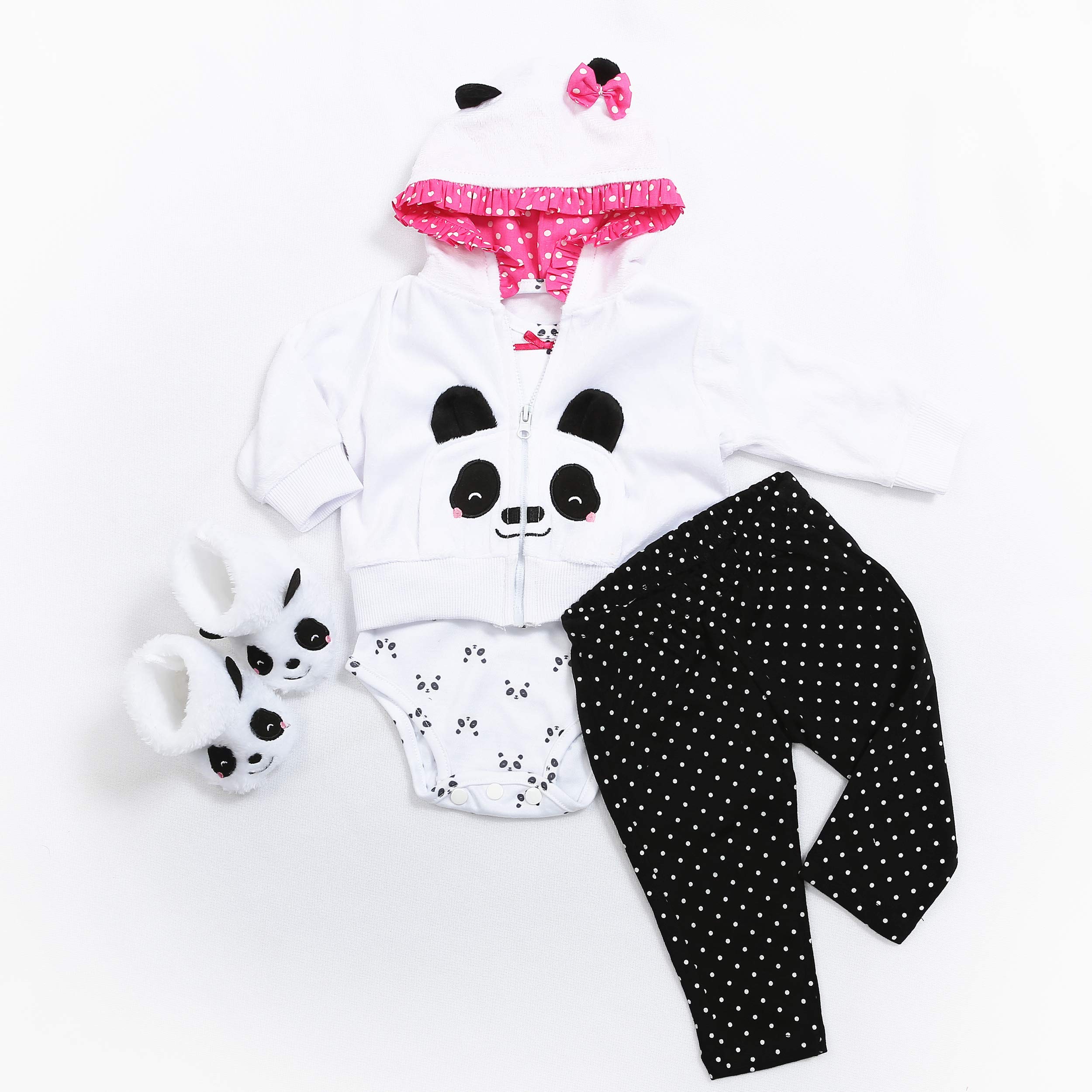 Reborn Baby Doll Clothes Panda Outfits 4Pieces Set for 22''-24'' Reborn Dolls Baby Girl Clothing