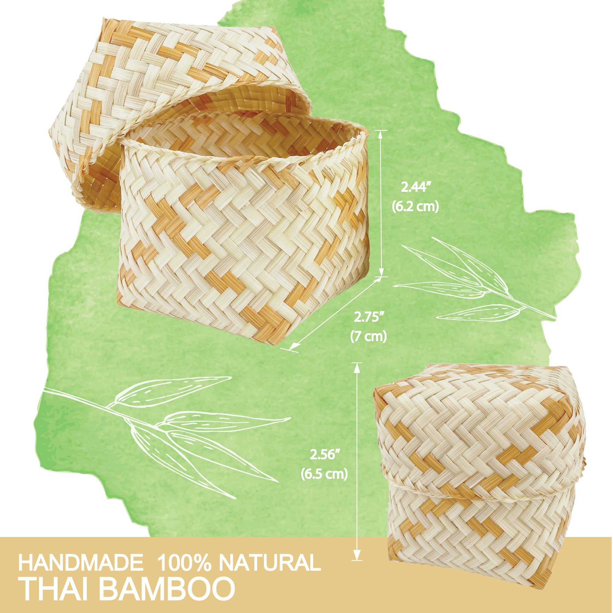 PANWA Mini Bamboo Sticky Rice Serving Basket- Handmade 100% Eco-Friendly Thai Mini Wickerwor Kratips- 4 piece set- Food Safe (Saffron)