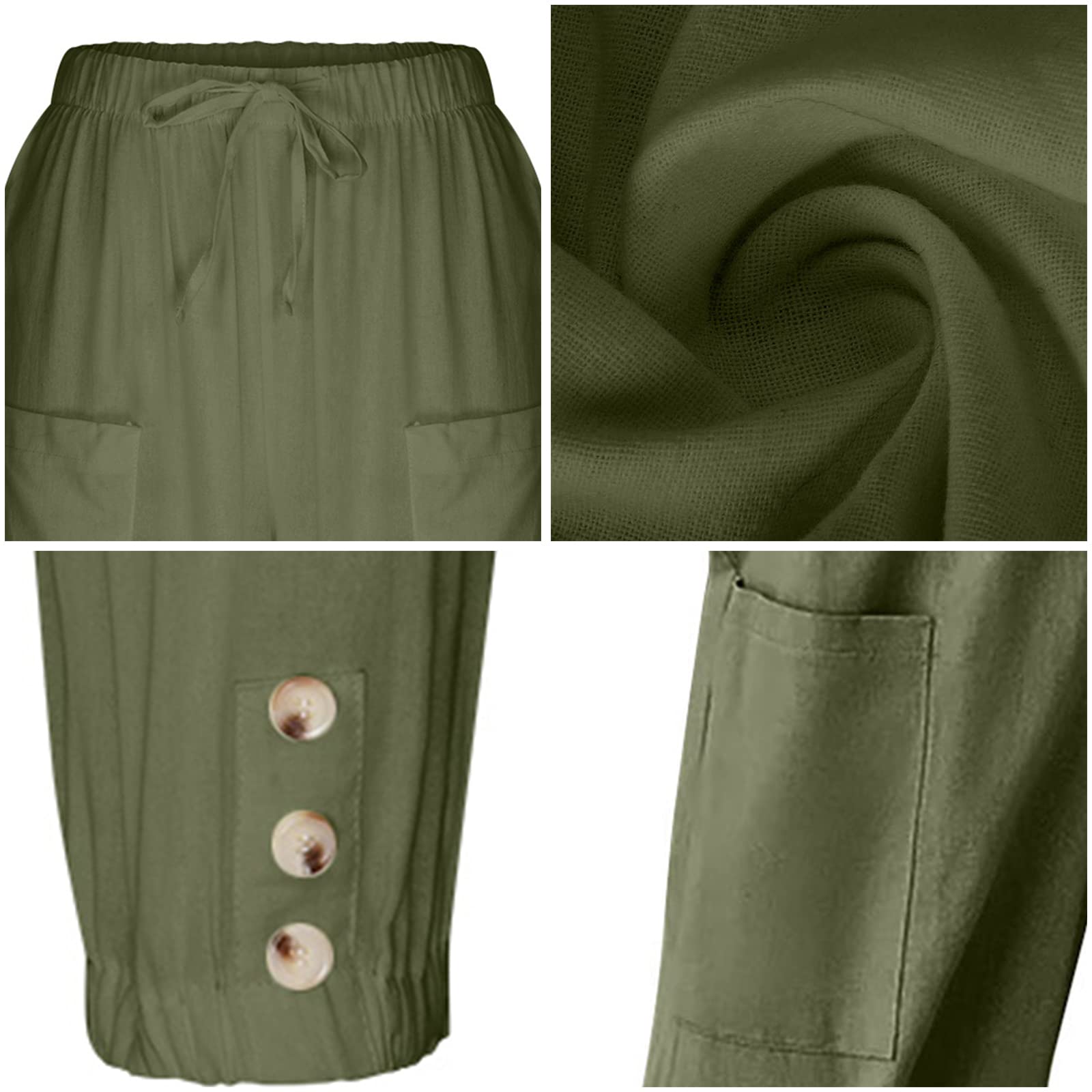 Women's High Waist Pants Drawstring Capri Pants with Pockets Wide Leg Cropped Pants for Women Green X-Large