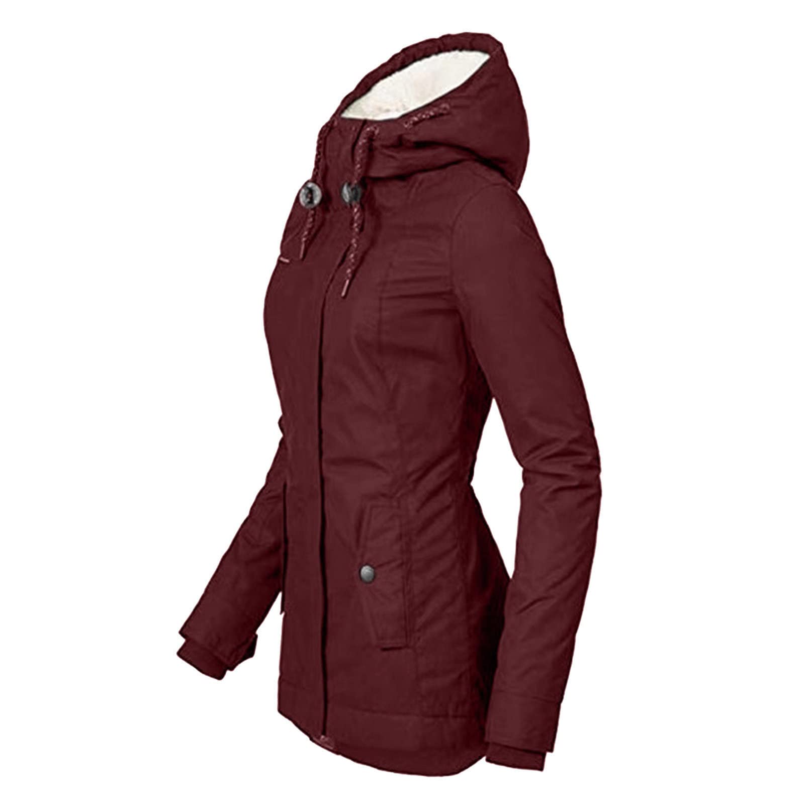Women's Hooded Winter Coat Long Warm Fleeced Lined Long Jackets Thicken Fleece Jacket Fur Hooded Military Parka Coat (Large,Red)