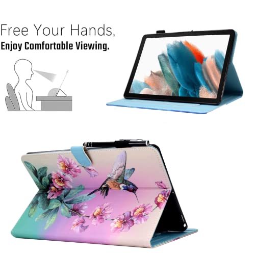 KEROM Case for Galaxy Tab A8 10.5 inch 2022 (Model: SM-X200/X205/X207), PU Leather Folio Stand Protective Cover with Auto Wake/Sleep, Card Slot, Pen Holder for Galaxy Tab A8 10.5 Case - Hummingbird