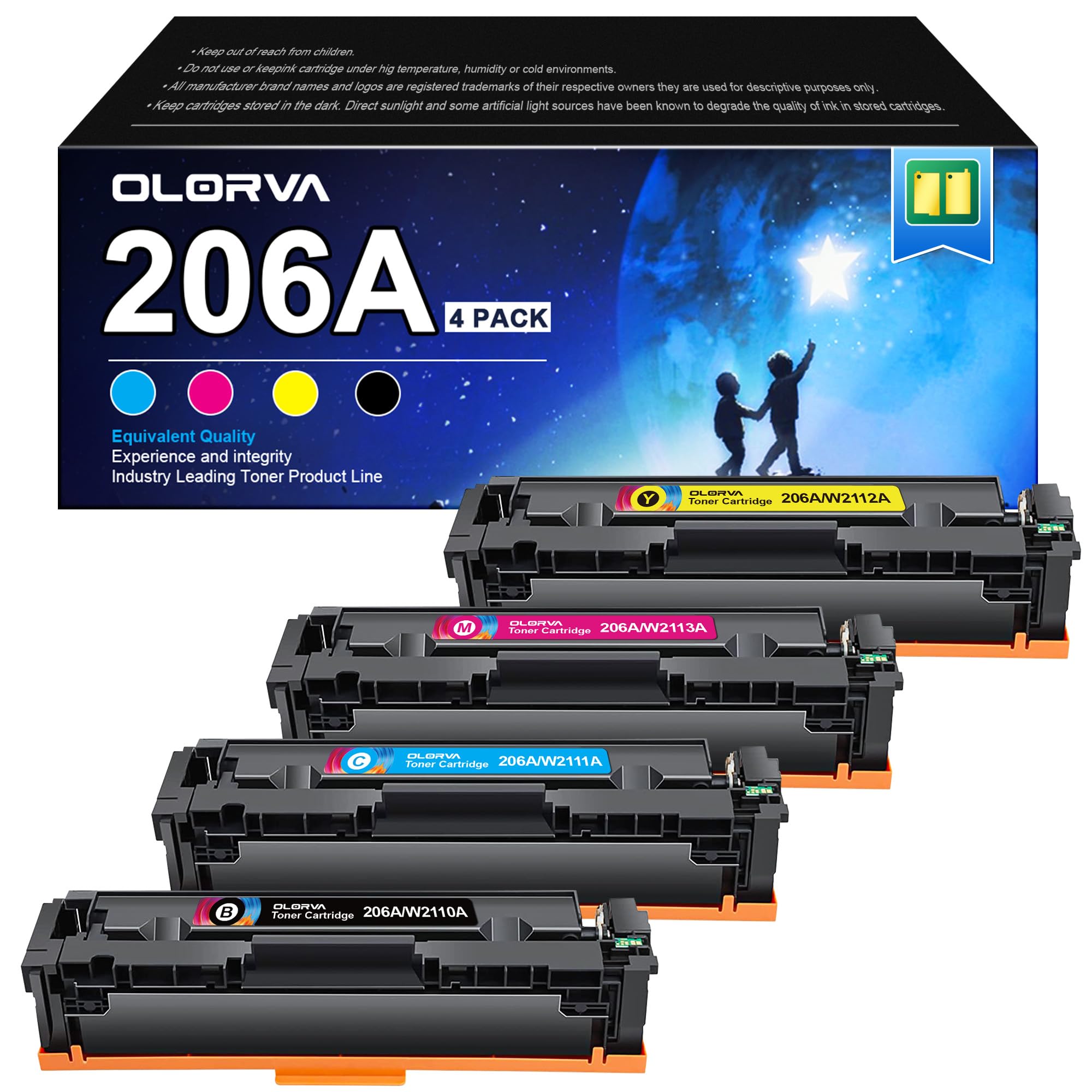 OLORVA 206A Toner Cartridge 4 Pack | Toner Cartridge Replacement for HP 206A 206X Compatible with HP Color Laserjet Pro MFP M283fdw M283cdw M255dw, Color Pro MFP M283 M255 Series | W2110A