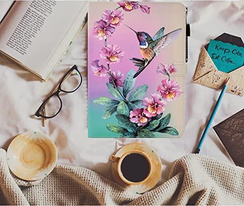 KEROM Case for Galaxy Tab A8 10.5 inch 2022 (Model: SM-X200/X205/X207), PU Leather Folio Stand Protective Cover with Auto Wake/Sleep, Card Slot, Pen Holder for Galaxy Tab A8 10.5 Case - Hummingbird