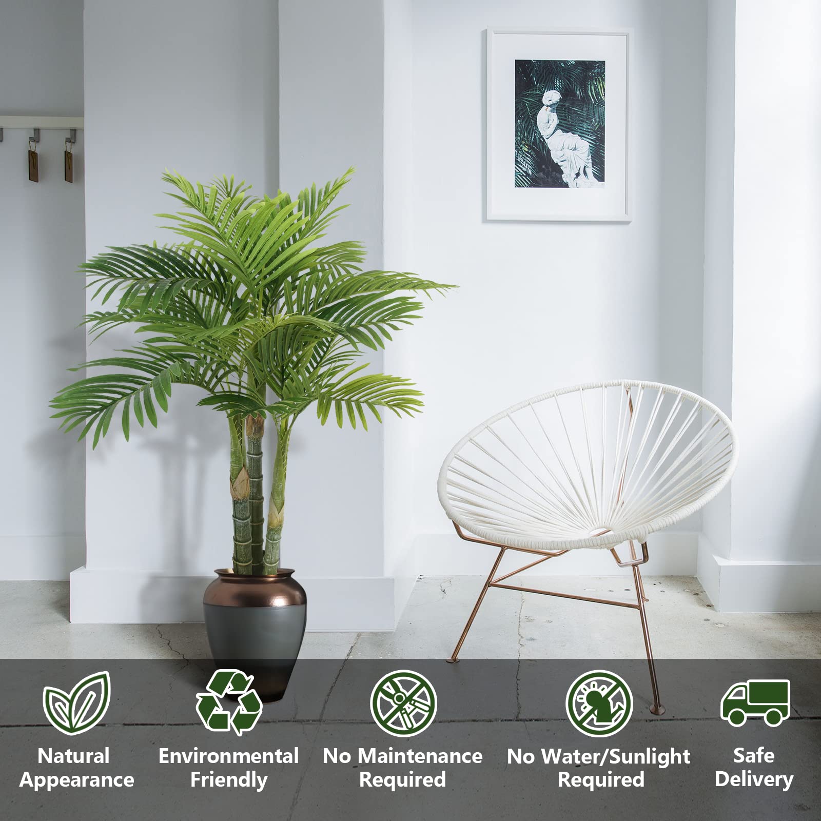 Artificial Golden Cane Palm Tree 4FT 15Leaves with Pot (Set of 2)