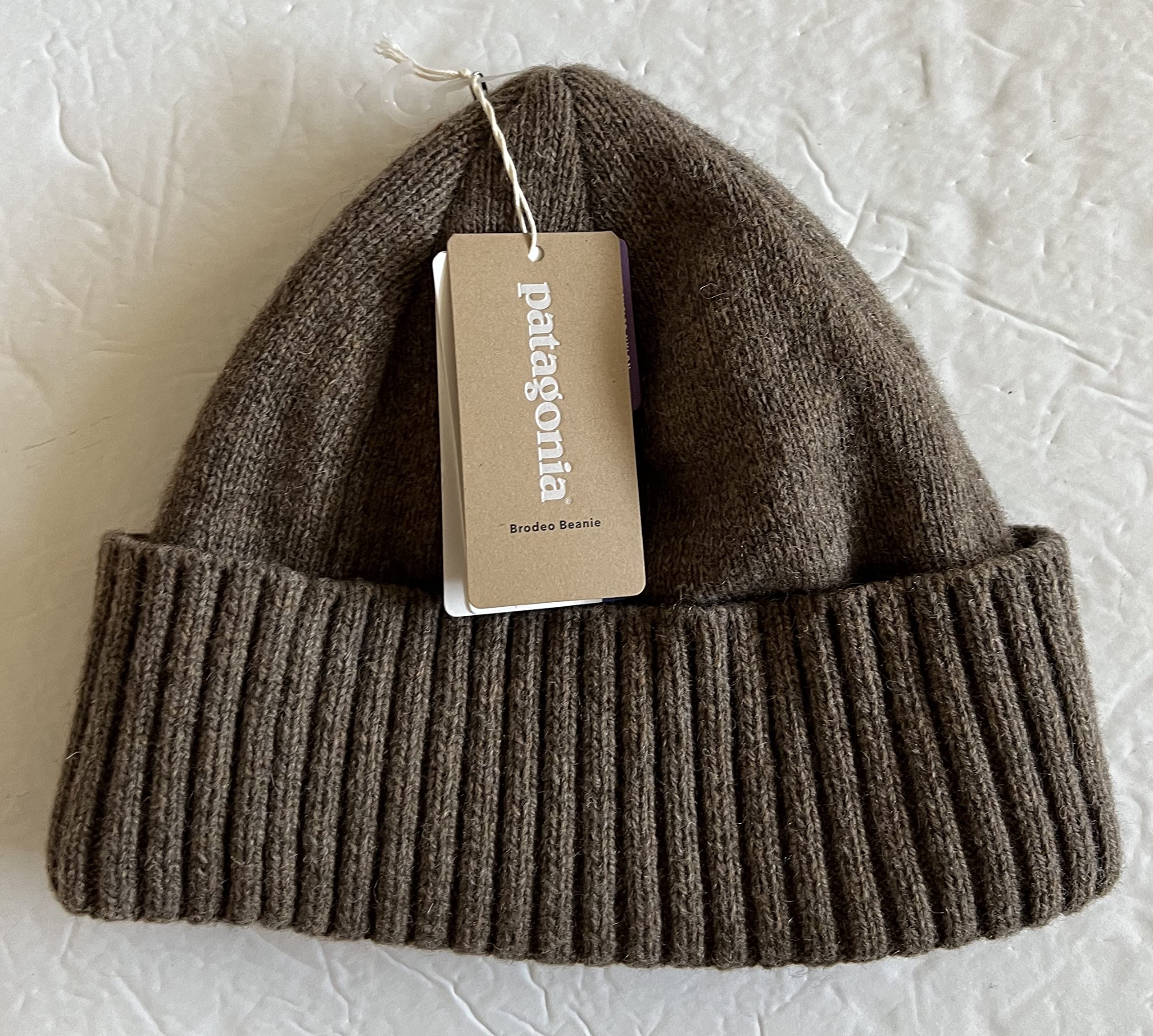 Patagonia Unisex Brodeo Beanie Hat One Size Recycled Wool Blend Skull (Heather Brown - Felt Fish Patch)
