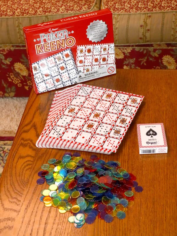 Regal Games - Poker Keeno Bulk Game Set - Includes 36 Two-Sided Boards, 600 Scoring Chips, 1 Deck of Standard Poker Cards - 72 Unique Board Layouts- Casino Night Card Game- Compatible w Poker Keno