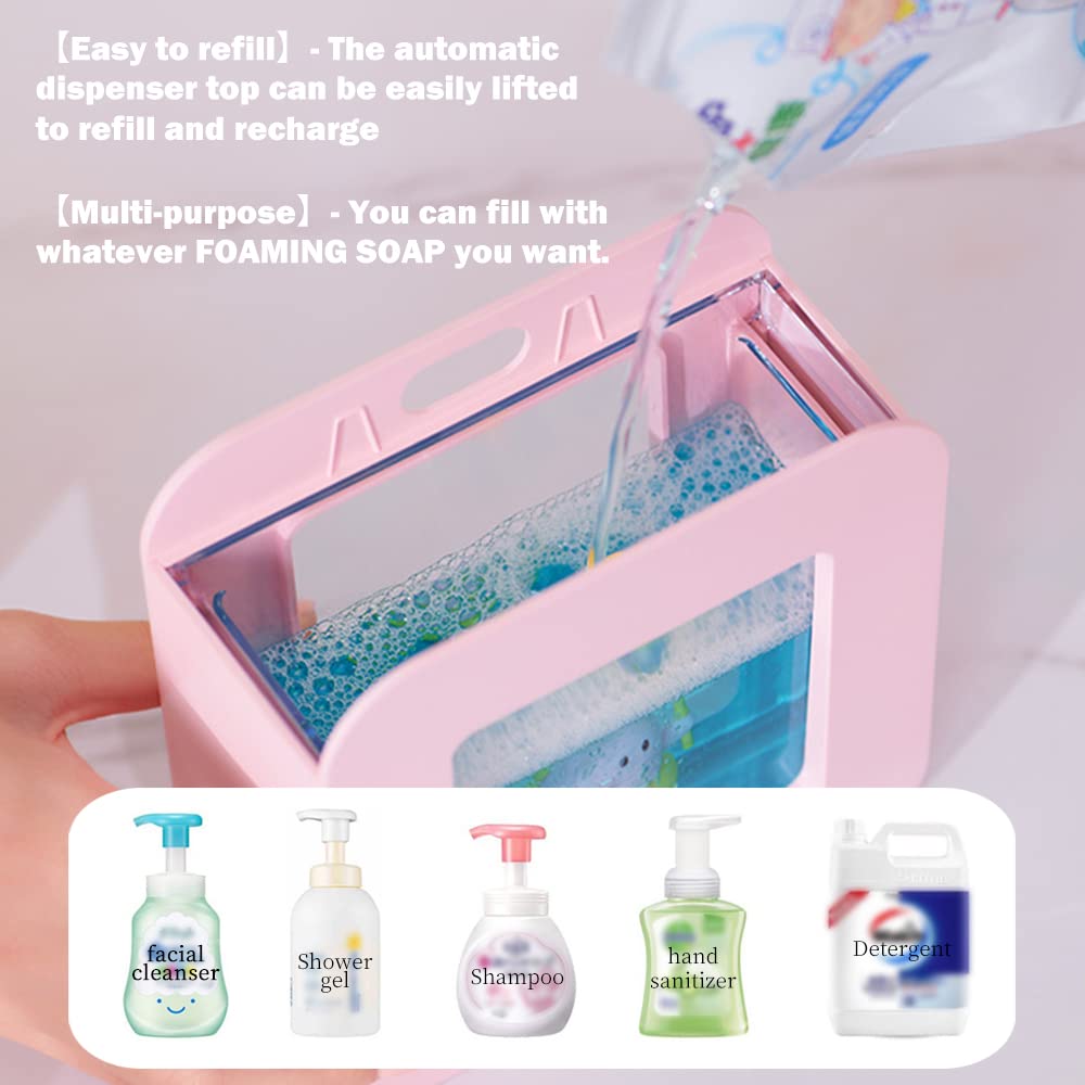AMYESE Cute Automatic Foam Soap Dispenser - Kids Touchless Hand Soap Dispenser,Wall Mount Waterproof USB Rechargeable, 13.5oz/ 400ml for Bathroom Countertop, Kitchen, Office, Hotel, Preschool Children