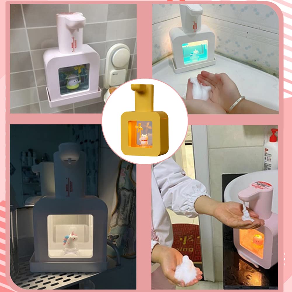 AMYESE Cute Automatic Foam Soap Dispenser - Kids Touchless Hand Soap Dispenser,Wall Mount Waterproof USB Rechargeable, 13.5oz/ 400ml for Bathroom Countertop, Kitchen, Office, Hotel, Preschool Children