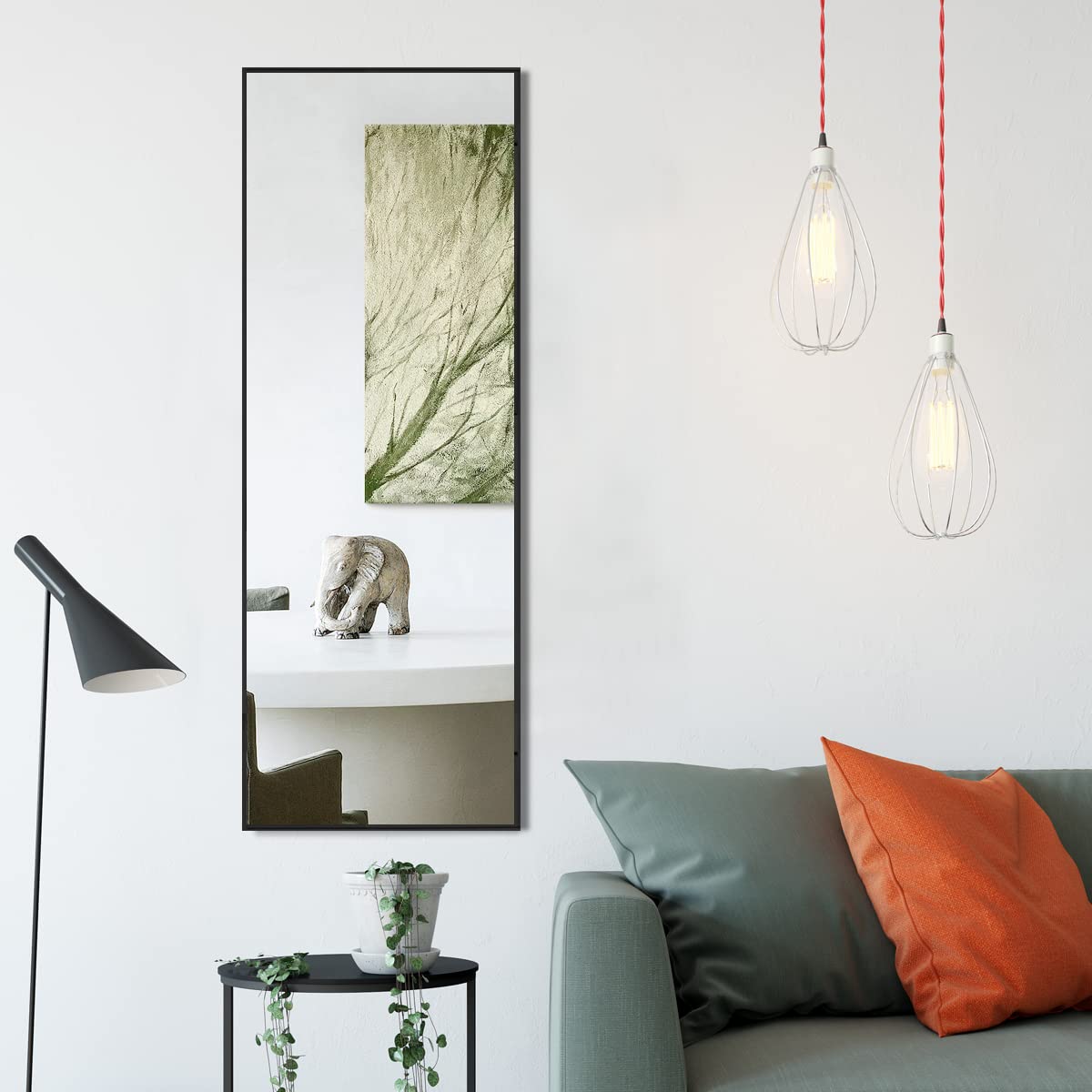Dewfig Full Length Free Standing Large Mirror with Stand,45"*11",Floor Mirror Full Length Hanging Wall Mirror for Bedroom,Full Body Mirror, Rectangle Shape,Metal Frame,Black